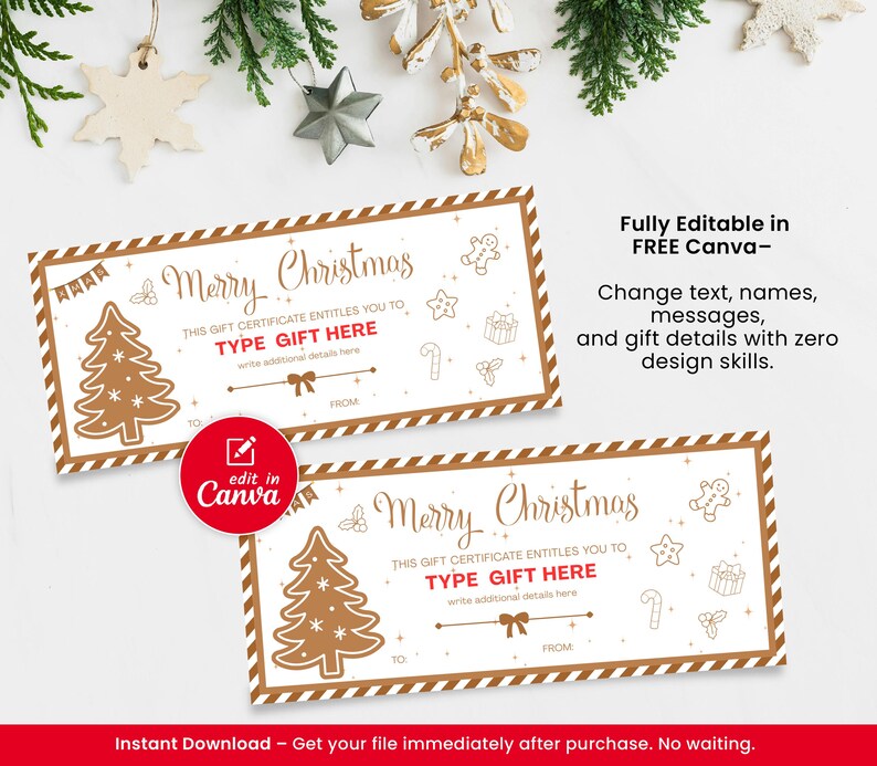 Editable Christmas Coupon Template, Printable Canva Gift Voucher ...