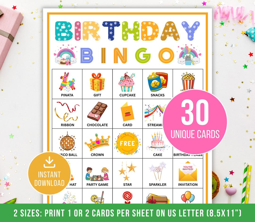 Birthday Bingo, 30 Birthday Bingo Cards, Birthday Party Bingo Game ...