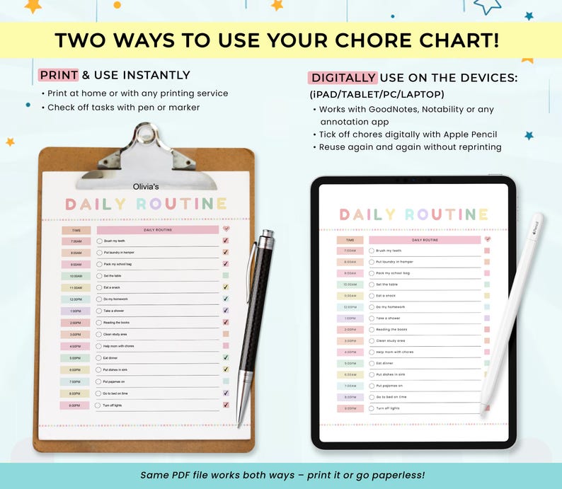Kids Daily Checklist Editable, Kids Routine Chart, Printable Kids Daily ...