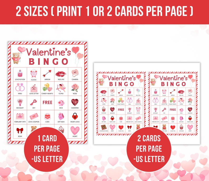 100 Valentines Bingo Game Cards, Valentine's Day Bingo Cards ...