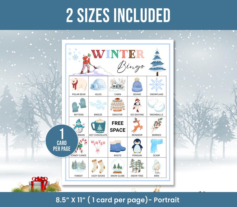 Winter Bingo Game, 50 Winter Bingo Cards, Printable Winter Games, Kids ...