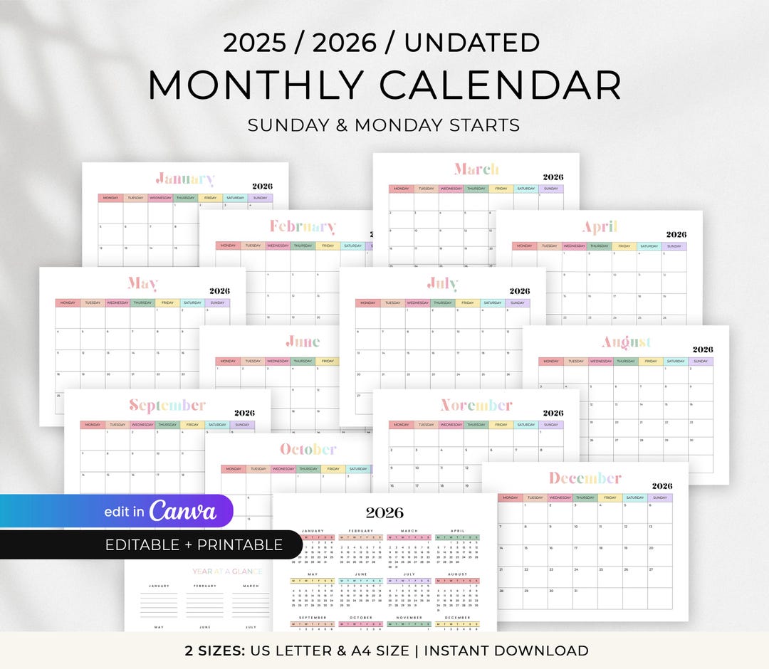 2025 2026 Monthly Calendar, Minimalist Printable Monthly Calendar ...