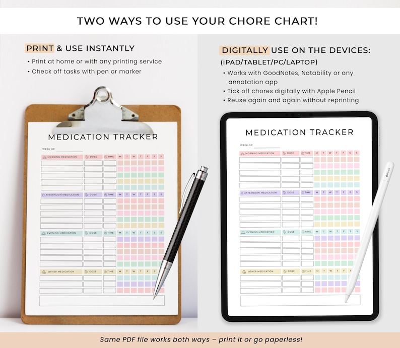 Daily Medication Tracker, Printable Medication Log, Weekly Medicine ...