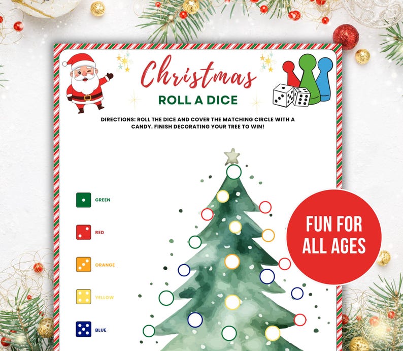 Roll the Dice Christmas Tree Game Printable, Christmas Party Game, Roll ...