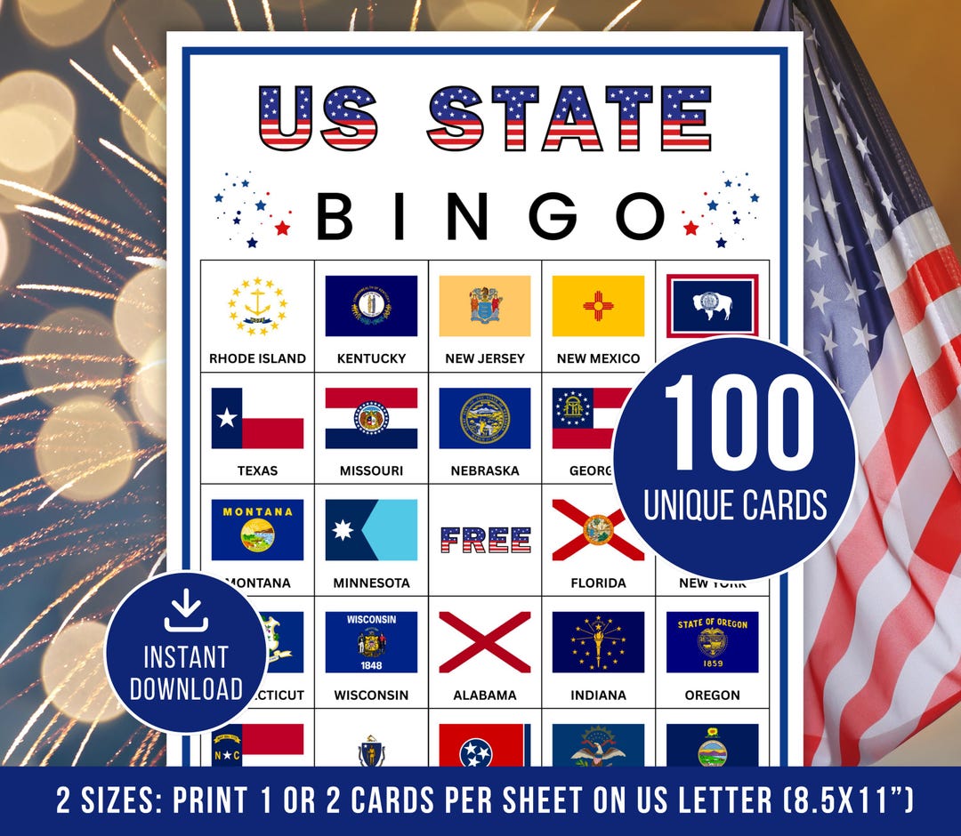 US States Bingo Game, US States Bingo Cards, Usa Bingo Game, Fun ...