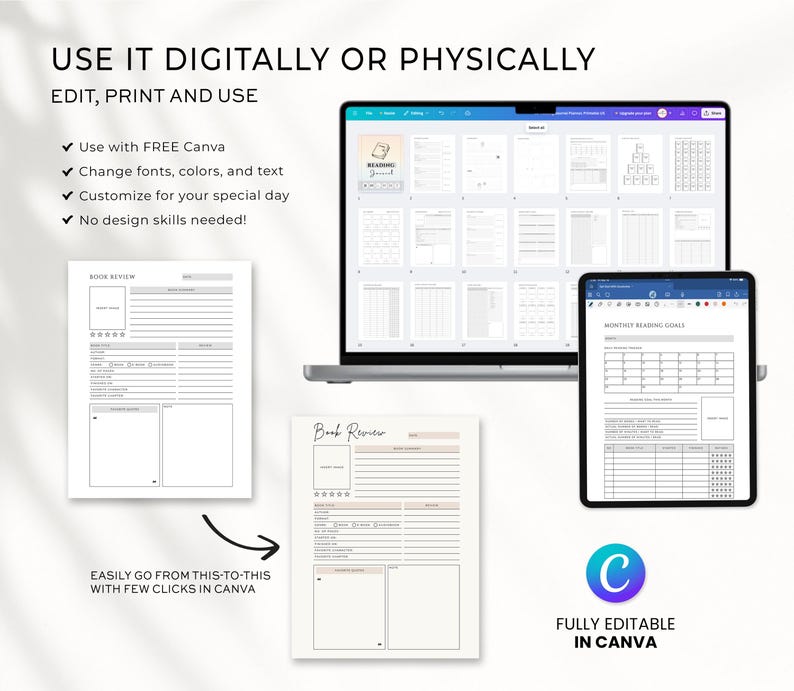 Editable Book Reading Journal, Printable Reading Planner Bundle, Book ...