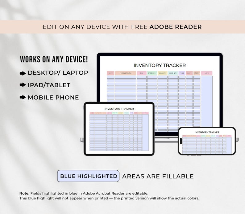 Editable Inventory Tracker, Business Product Inventory List, Inventory Management Form ...