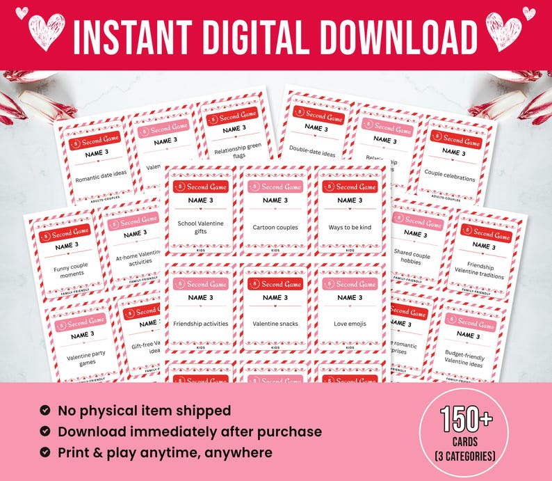 Valentines Day 5 Second Game, Valentines Party Game, Printable ...
