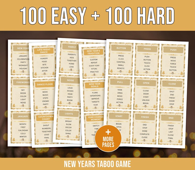 New Year Taboo Game Card, Forbidden Words Game, New Years Eve Game, Ice ...