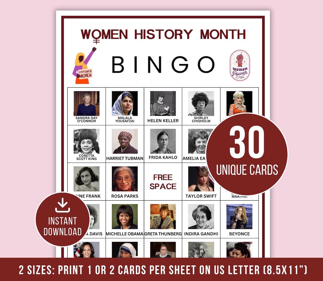 Women’s History Month Bingo Game Printable, International Women's Day ...
