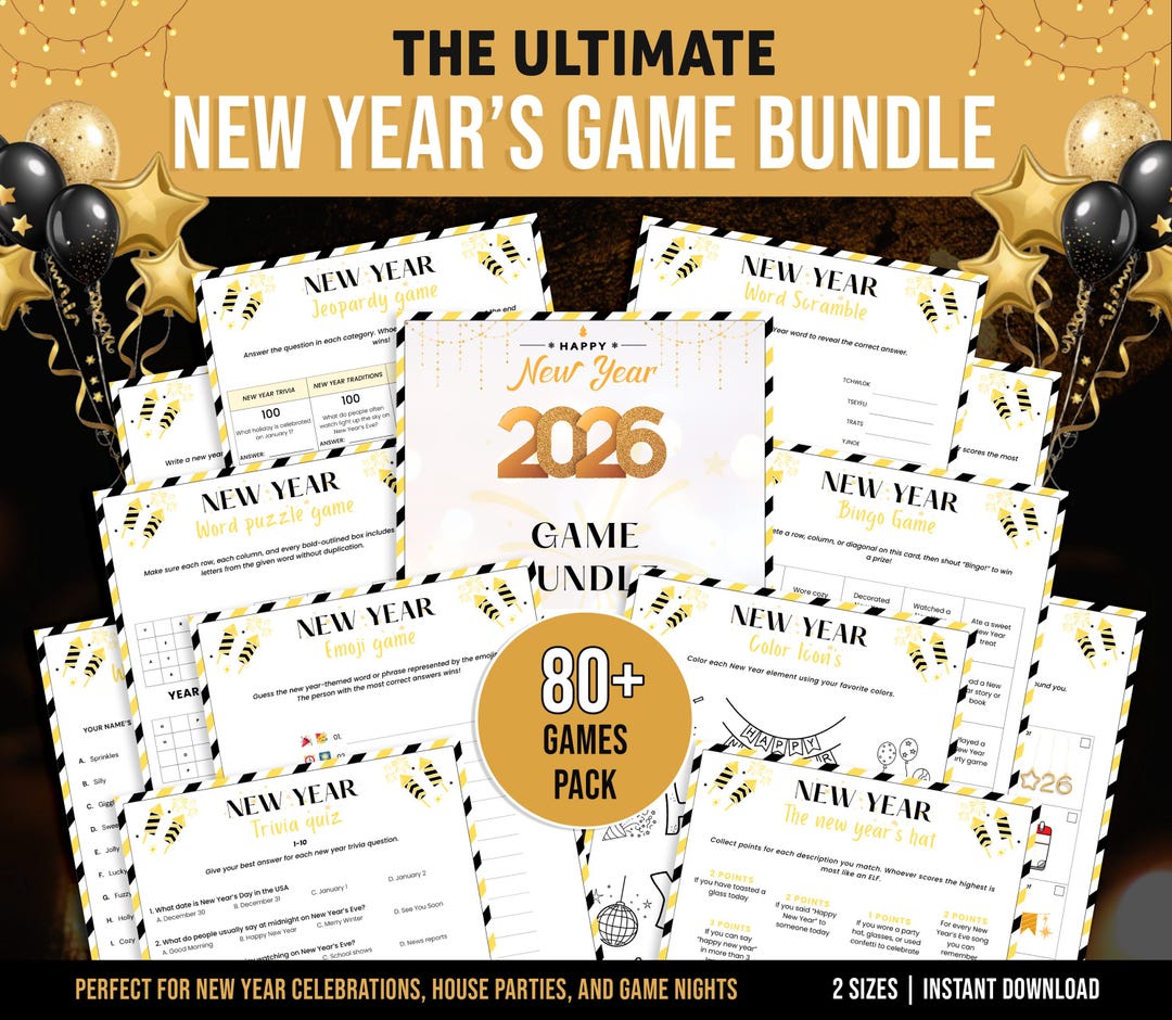 New Years Games Printable, New Year's Eve Game Bundle, New Year Party ...