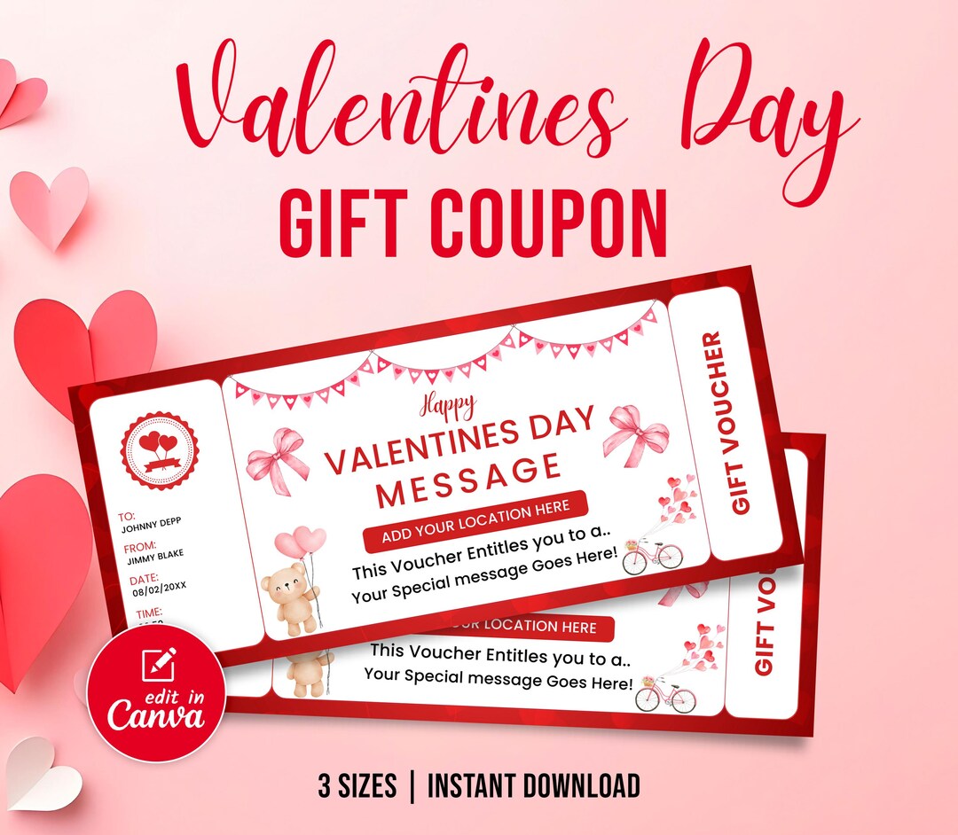 Cupón de regalo de San Valentín editable en Canva / Certificado de ...
