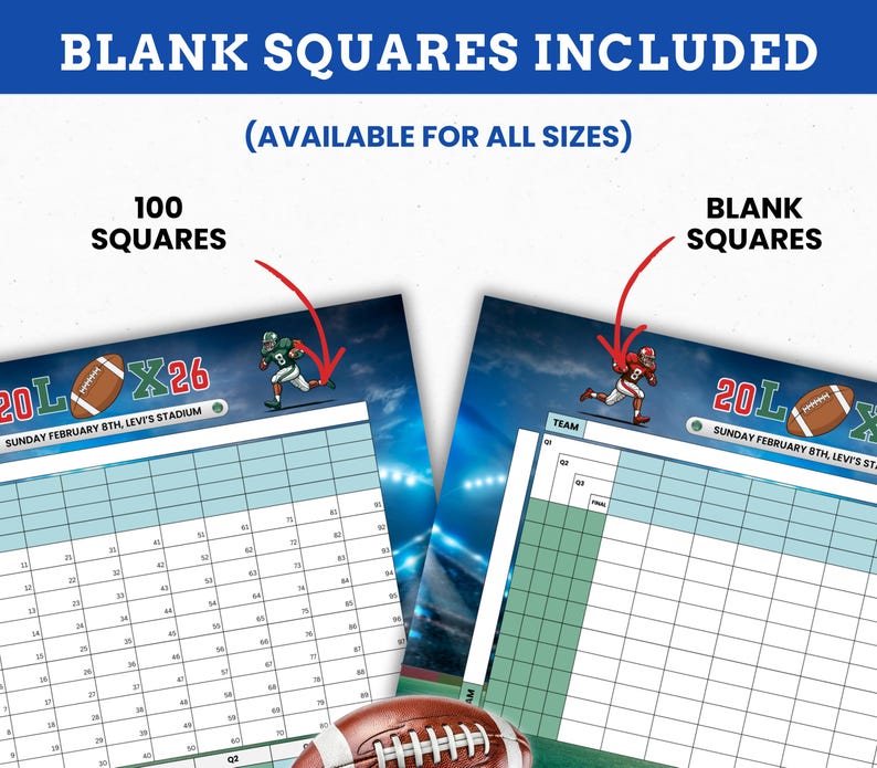 2026 Football Squares Template | 100 Square Football Pool Printable ...