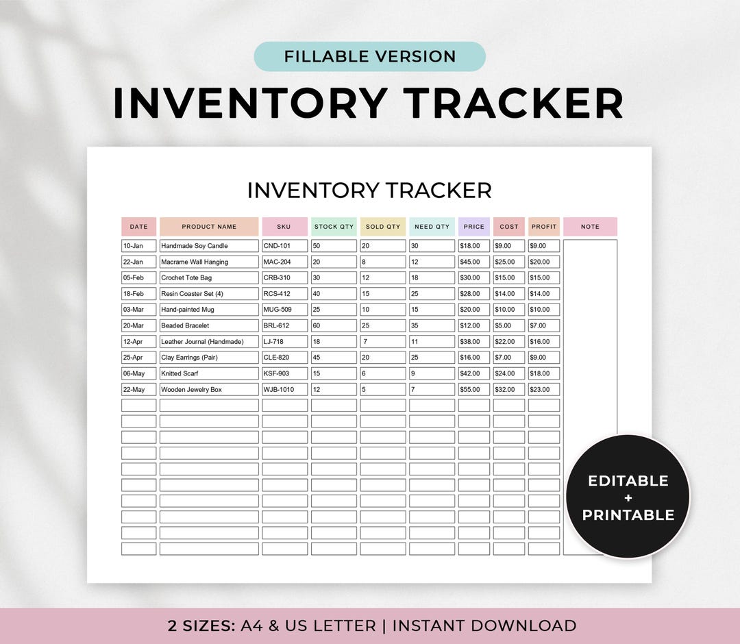 Editable Inventory Tracker, Business Product Inventory List, Inventory ...