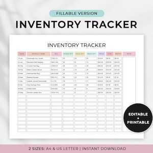 Editable Inventory Tracker, Business Product Inventory List, Inventory Management Form ...