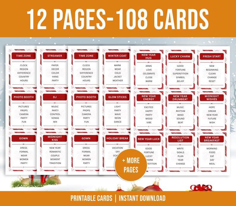 New Year's Eve Taboo Game, Holiday Party Game, Family Party Game ...