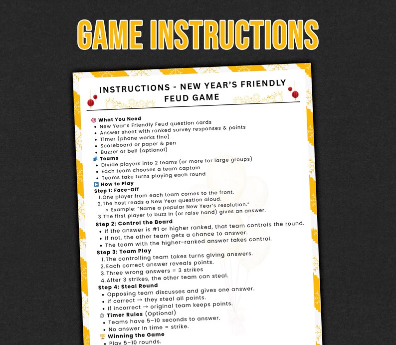 New Years Family Feud Game, Fun New Years Games for Adults Teen Kids ...