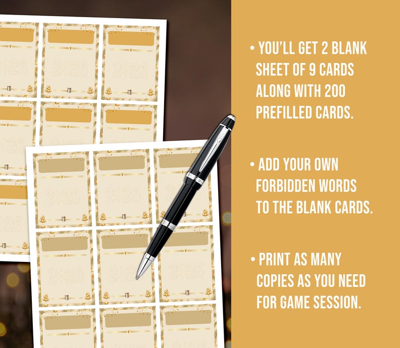 New Year Taboo Game Card, Forbidden Words Game, New Years Eve Game, Ice ...