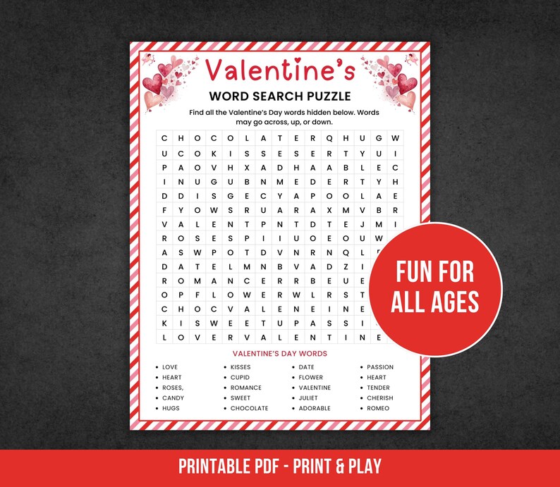 Valentine’s Day Word Search Printable for Kids & Families | Fun ...