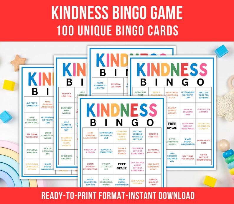 Kindness Bingo Game, 100 Kindness Bingo Cards, Kindness Activity for ...