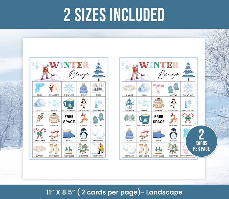 Winter Bingo Game, 50 Winter Bingo Cards, Printable Winter Games, Kids ...