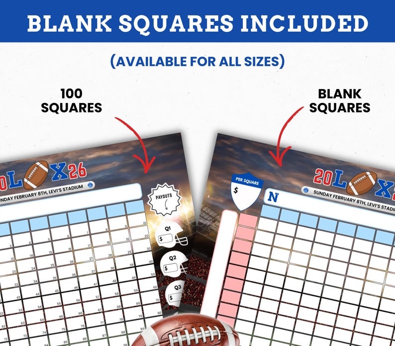 2026 Football Squares Template | 100 Grid Pool, Big Game Party (canva ...
