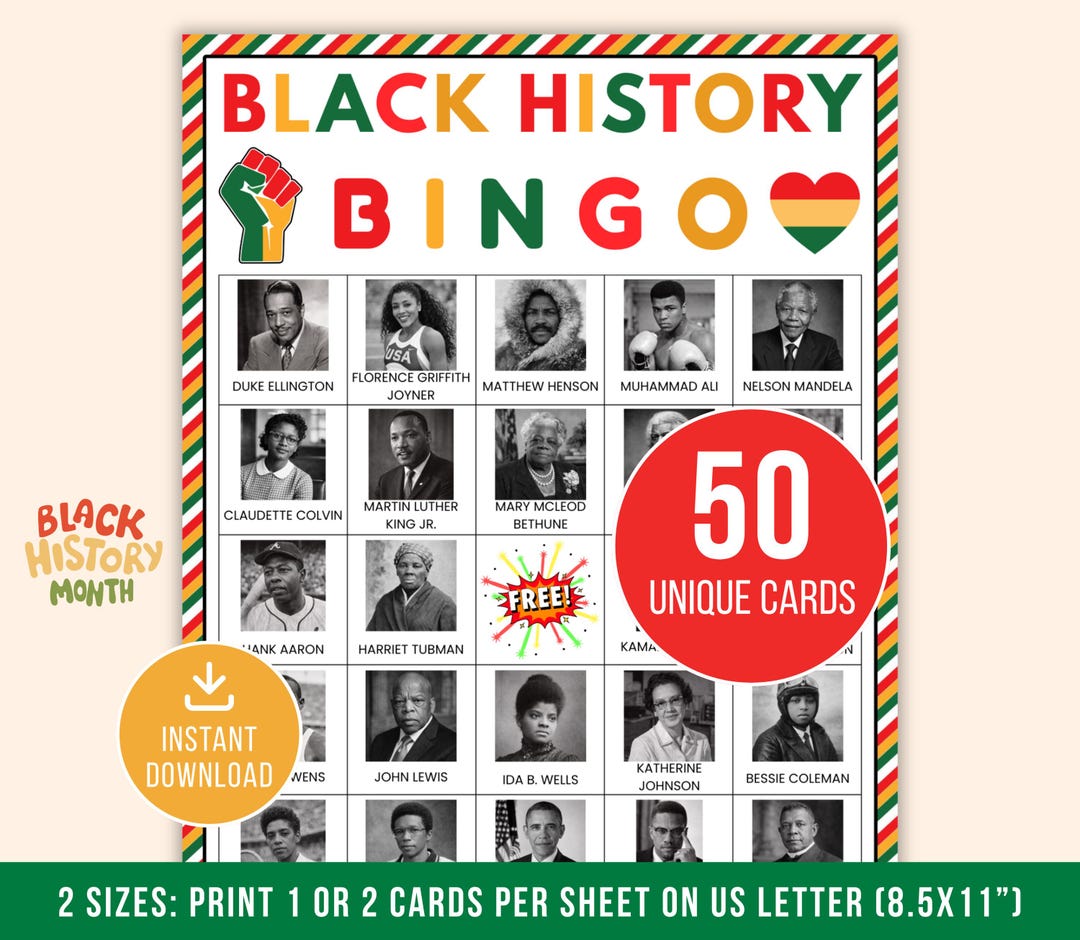 50 Black History Bingo Cards, Black History Month Bingo Game, Fun Black ...