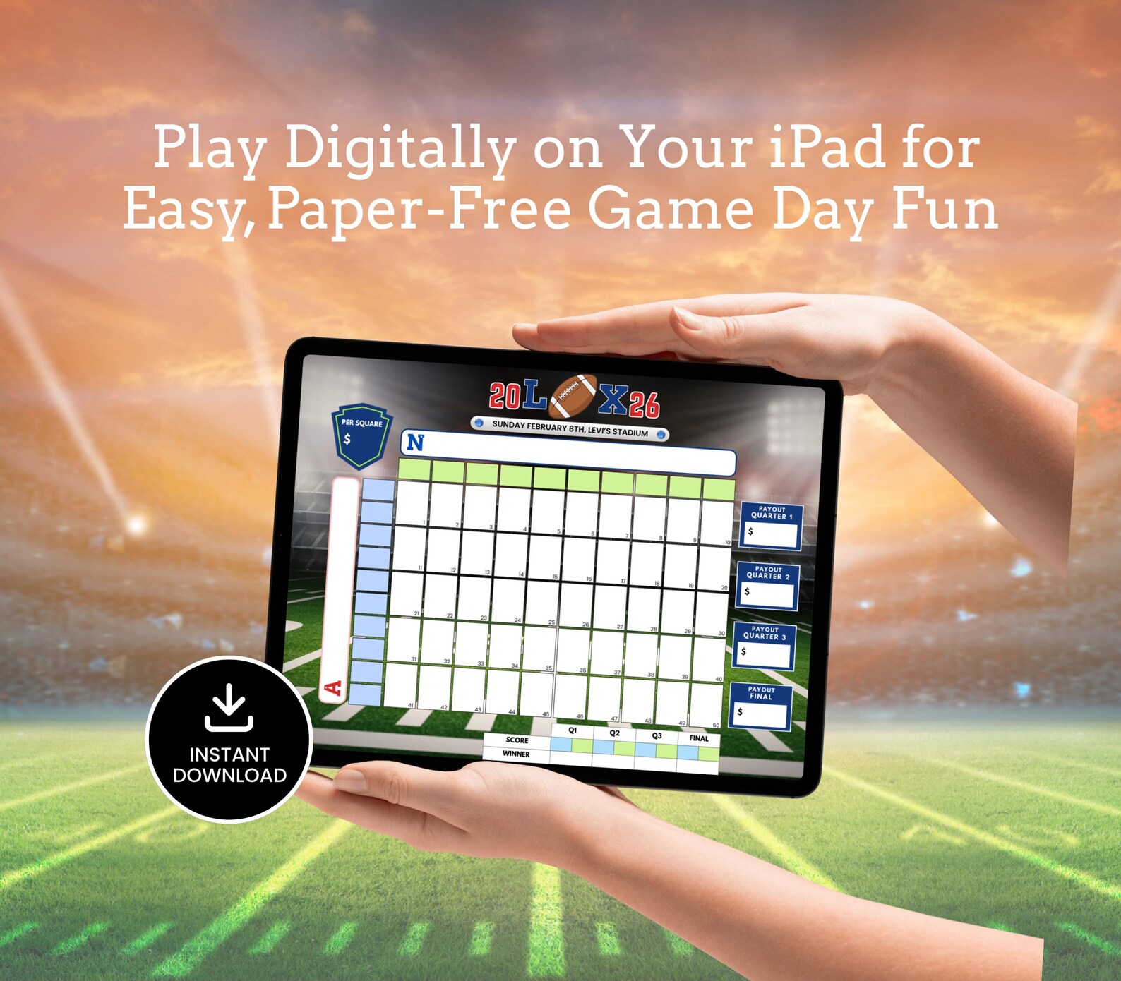 Super Big Game Football Squares, 2026 Super Big Bowl Pool, 50 Squares ...
