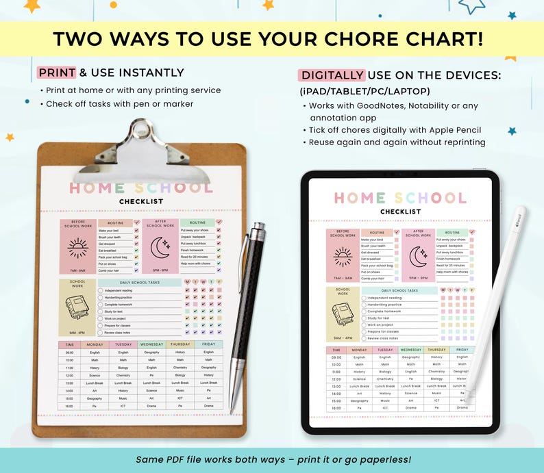 Editable Schoolday Checklist, Kids Chore Chart, Kids Responsibility ...