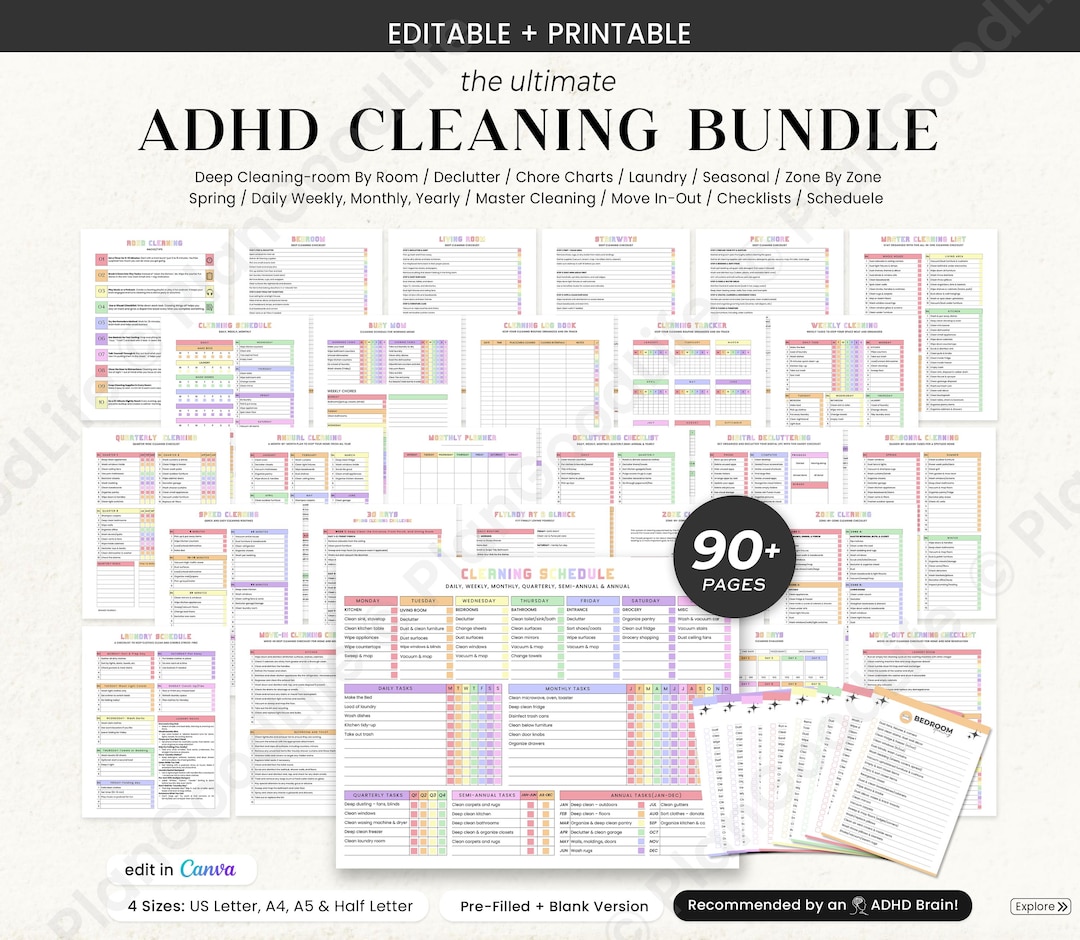 Adhd Cleaning Planner Bundle, Adhd Cleaning Schedule, Adhd Cleaning ...
