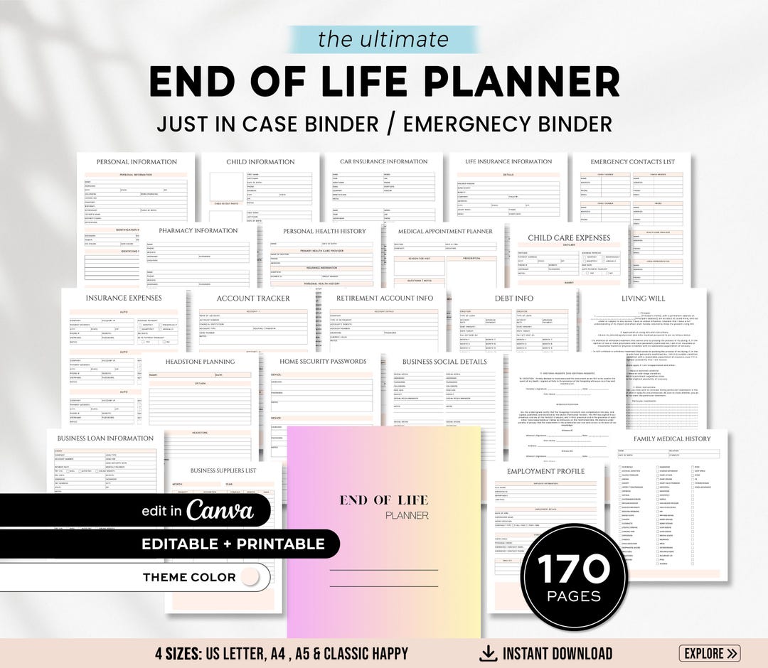 End of Life Planner, PRINTABLE Just in Case Emergency Planner, PDF Life ...