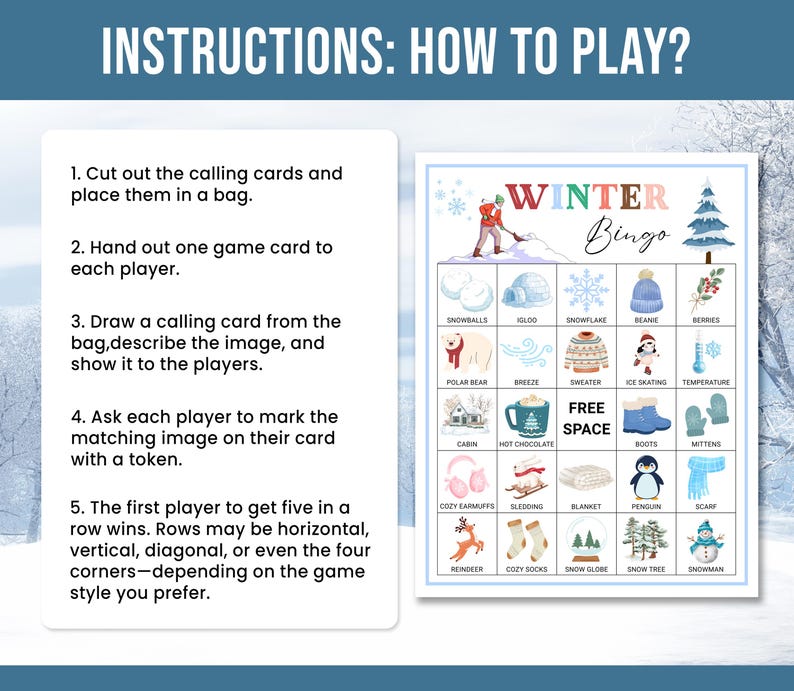 Winter Bingo Game, 50 Winter Bingo Cards, Printable Winter Games, Kids ...
