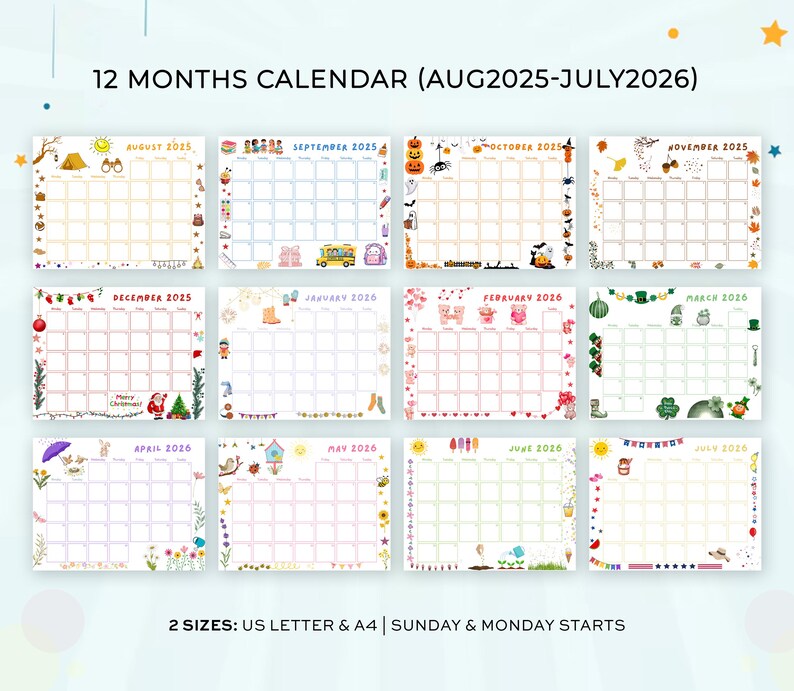School Year Calendar, Printable Monthly School Calendar, Academic ...