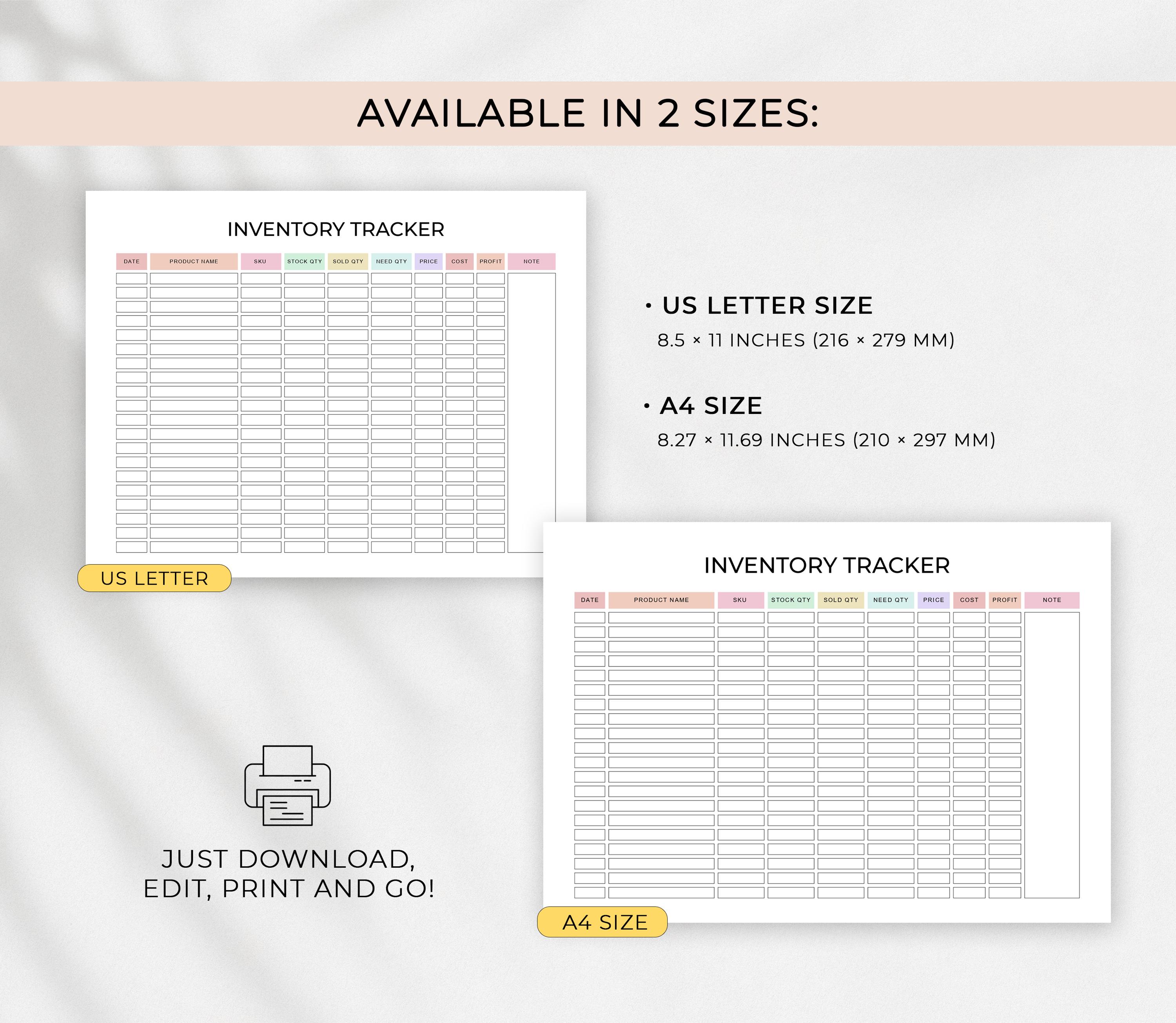 Editable Inventory Tracker, Business Product Inventory List, Inventory ...