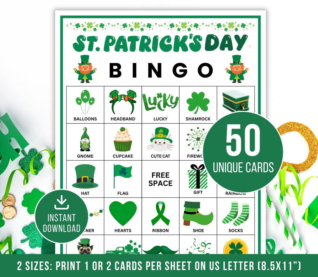 St. Patrick's Day Bingo Game, 50 St. Patrick's Bingo Cards, Printable ...
