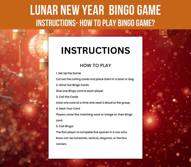 Lunar New Year Bingo, 50 Bingo Cards, Lunar New Year Bingo Cards, Lunar ...