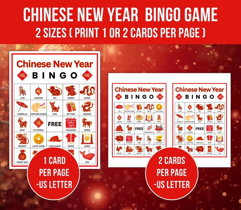 Chinese New Year Bingo, 100 Bingo Cards, Chinese New Year Bingo Cards ...