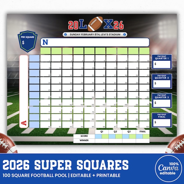 Superbowl Square Template 2026 - Etsy