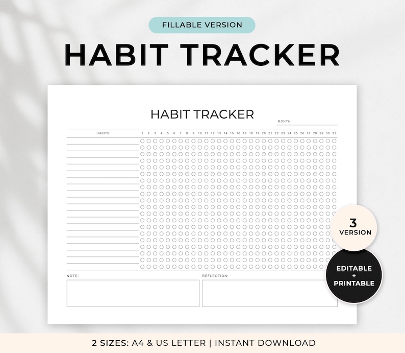 Monthly Habit Tracker Printable Landscape, 30 Day Habit Challenge ...