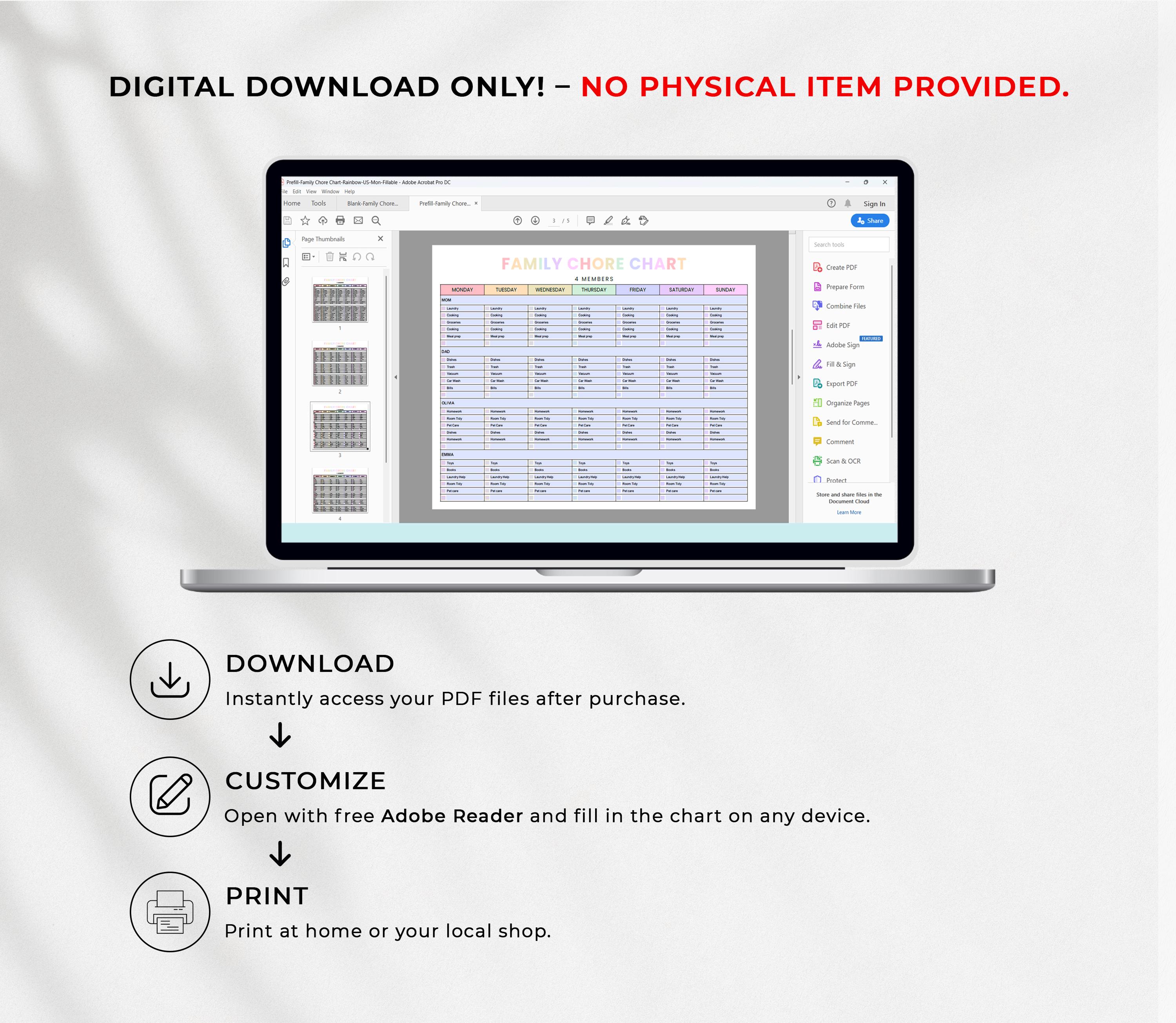 Editable Family Chore Chart, Family Planner Printable, Weekly Family ...