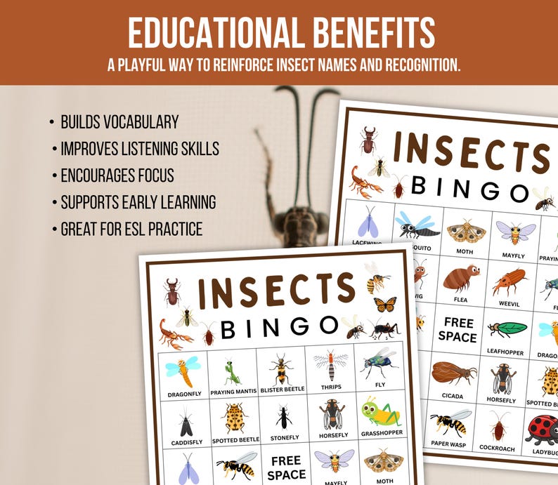 Insect Bingo, 60 Insect Bingo Cards, Insects Bingo Game, Printable Kids ...