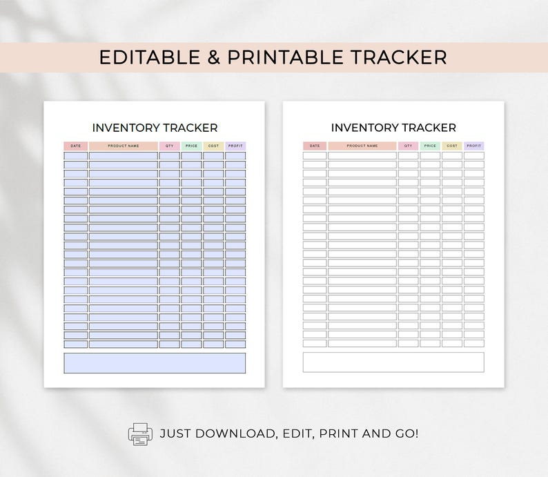 Editable Inventory Tracker, Business Product Inventory List, Inventory Management Form ...
