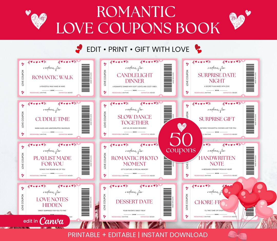 Editable Love Romantic Coupons Template, Love Coupon Book Printable ...