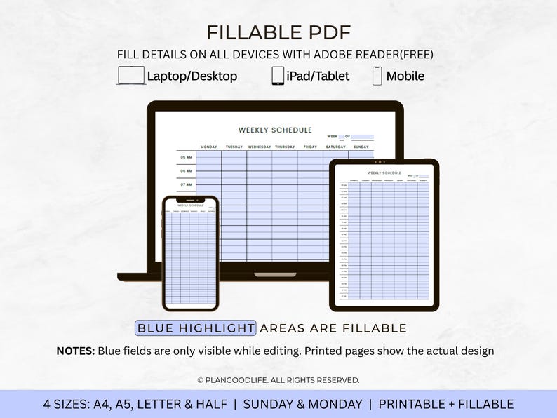 Hourly Weekly Schedule Printable, Time Blocking, Editable Time Sheet ...