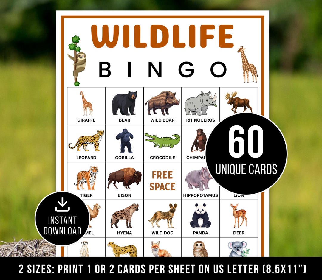 Wildlife Bingo Game, Printable Wildlife Bingo Cards, Wildlife Birthday ...