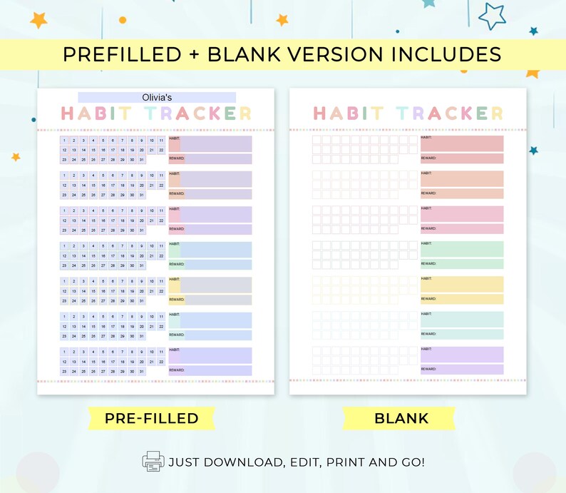Editable Kids Habit Tracker, Printable 30 Days Habit Tracker, Daily ...