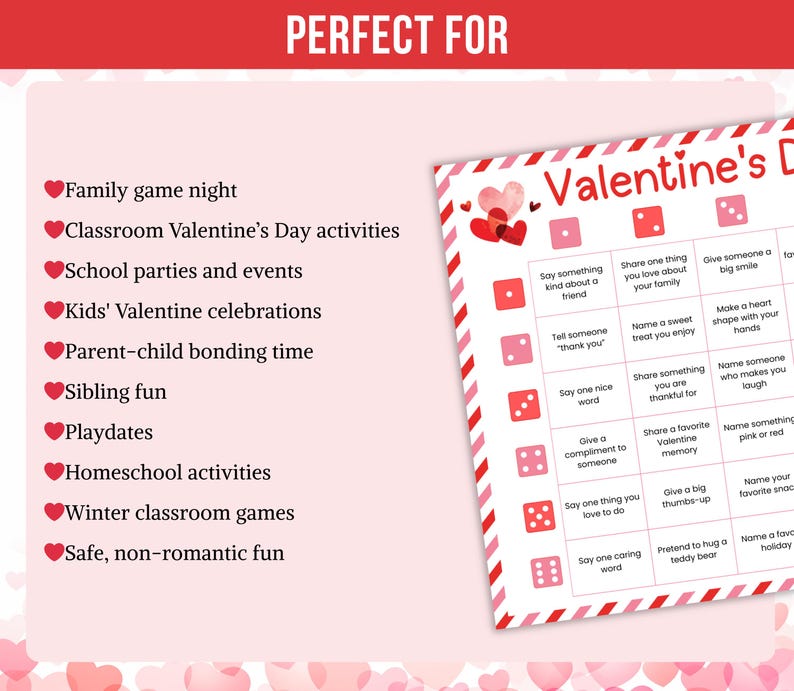 Valentine’s Day Dice Game Printable, Valentine Dice Game for Kids ...