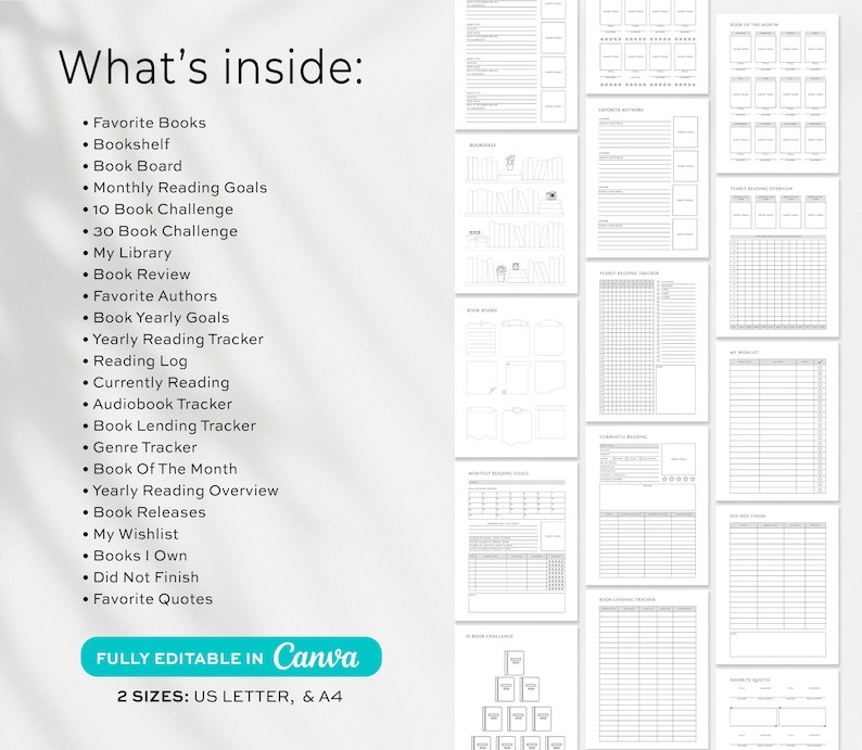 Editable Book Reading Journal, Printable Reading Planner Bundle, Book ...