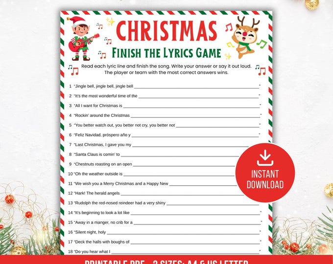 Christmas Finish the Lyrics Game, Christmas Song Game, Christmas Song ...