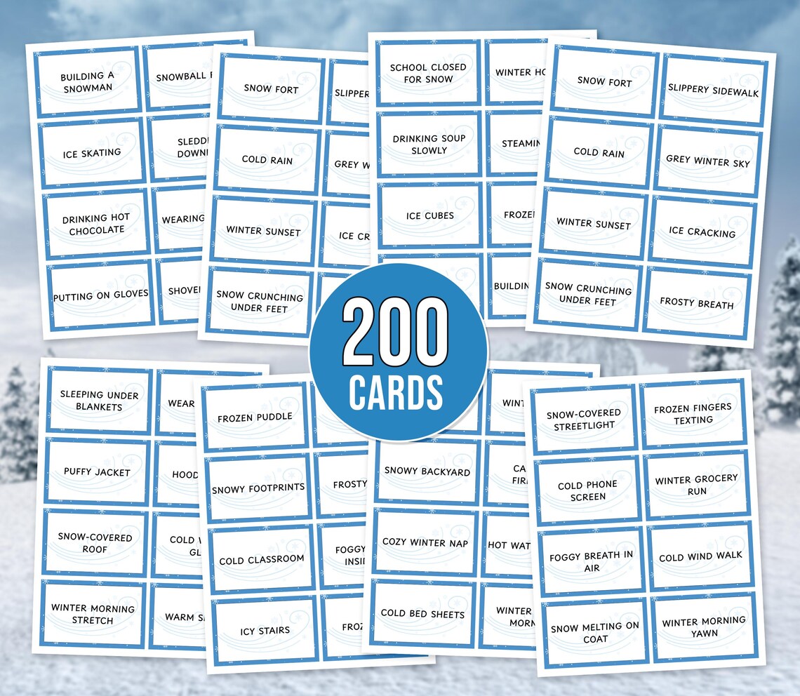 Winter Charades Cards, Printable 5-second Game Cards, Family Charades ...